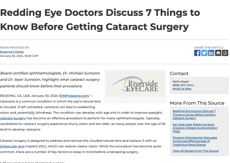 Redding Eye Doctors Offer Tips Before Cataract Surgery